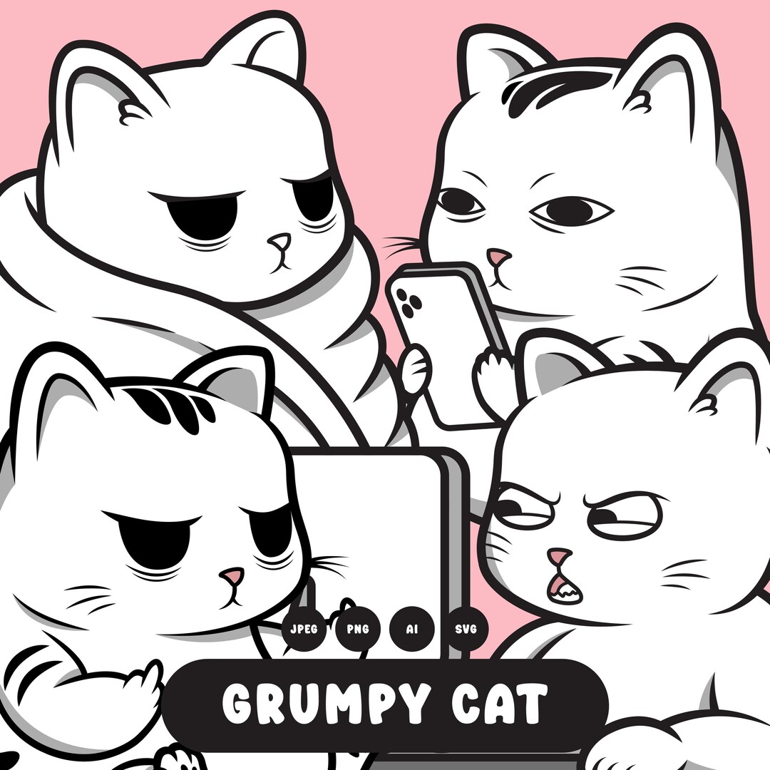 Grumpy Working Cat | Angry Cat | Tired Grump Cat | JPEG & PNG | SVG ...