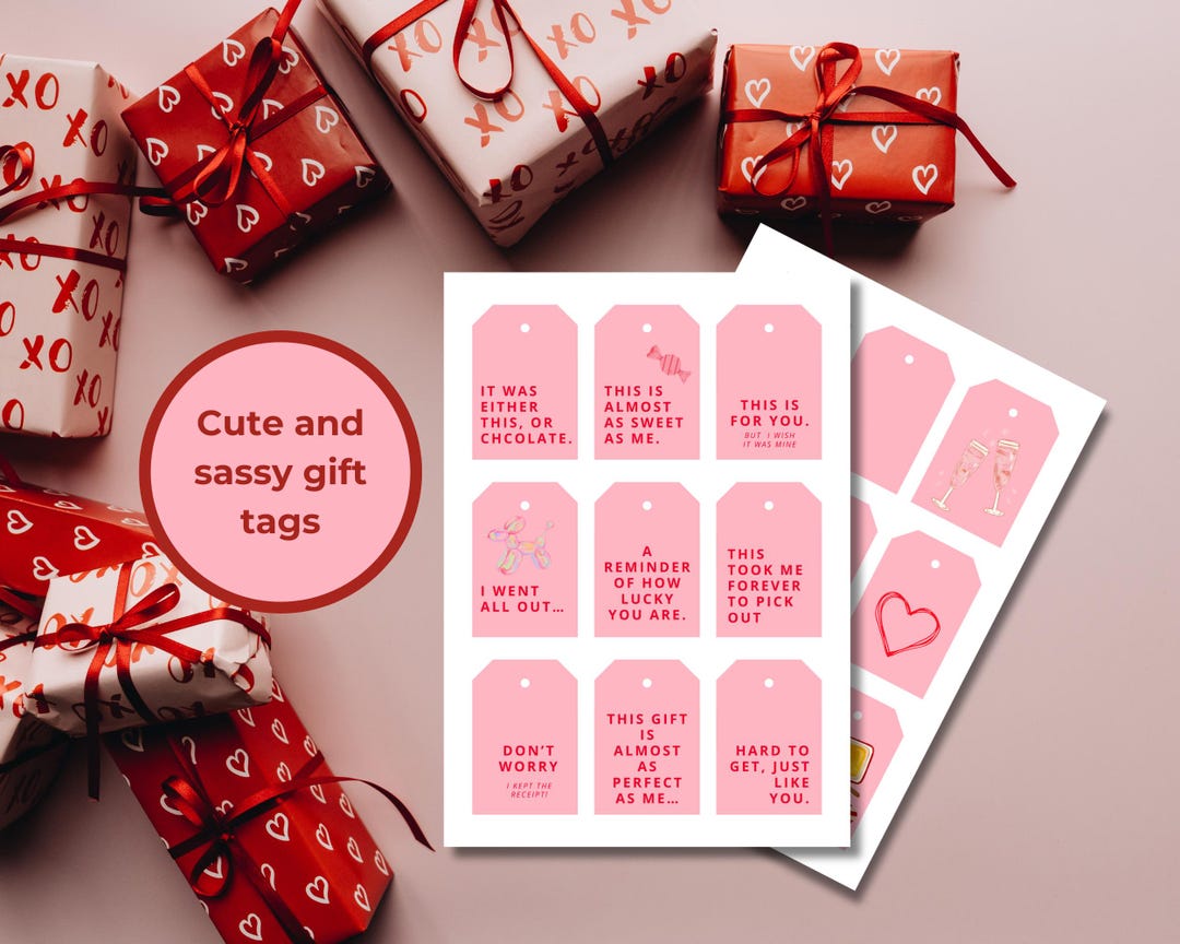 Funny & Sassy Valentine Gift Tags - Cute Pink Tags With Cheeky Sayings ...