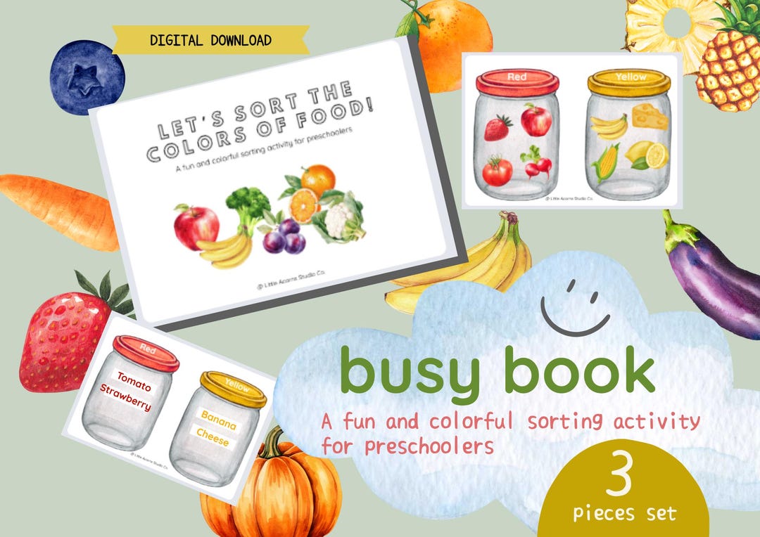 Color Sorting Busy Book Pages – Watercolor Food Matching Activity With ...