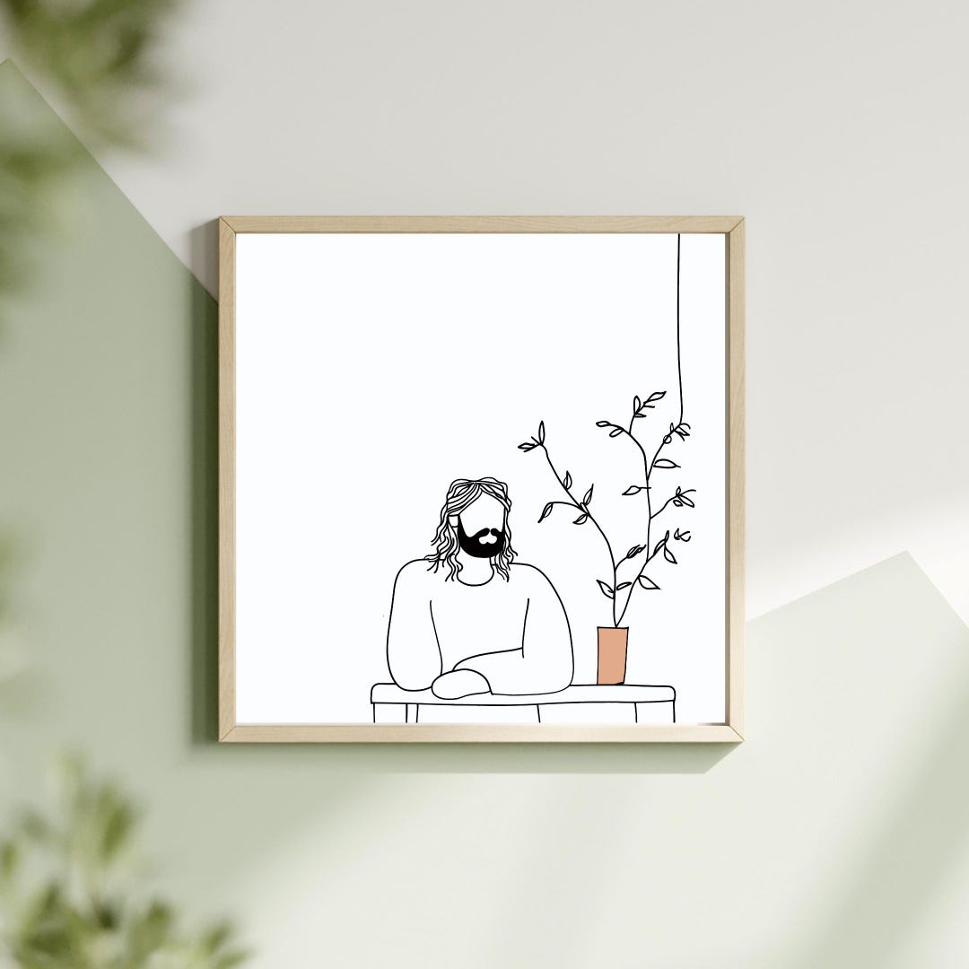 Minimalist Jesus Art, Christian Artwork for Modern Home Decor, Simple ...