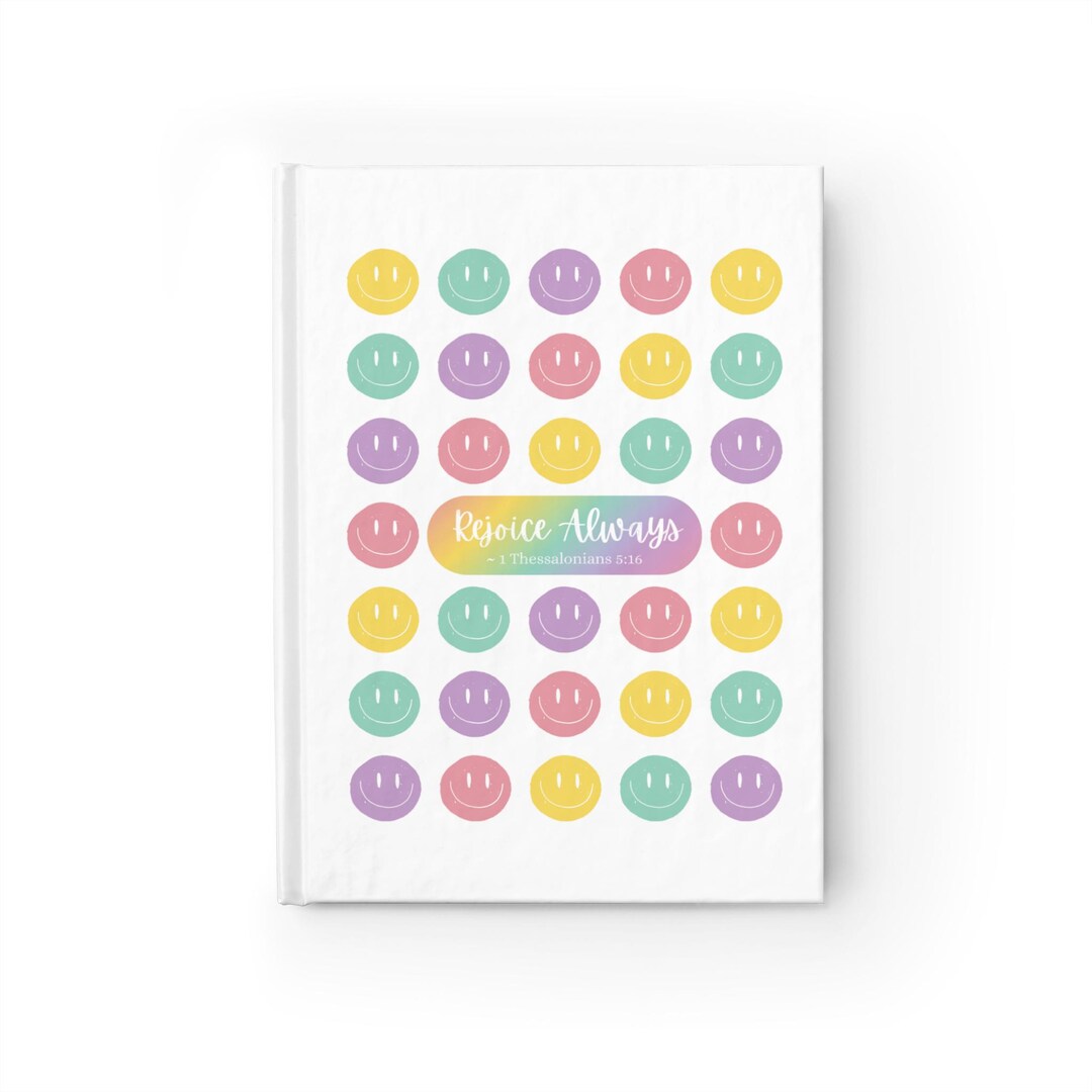 Ruled Line Journal - Colorful Smiley Faces, Rejoice Always Bible Verse ...