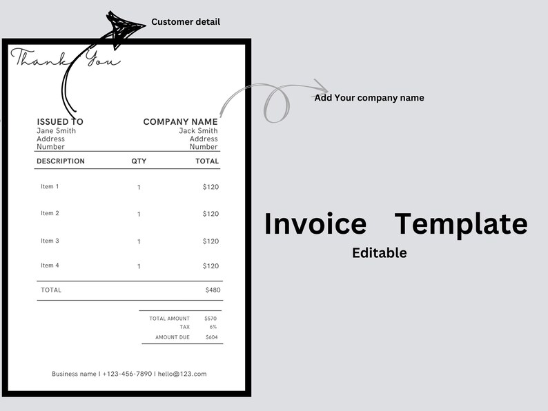 Editable Invoice Template: Small Business DIY Design (canva Template ...
