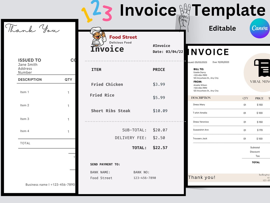 Editable Invoice Template for Small Business, DIY Invoice Template ...