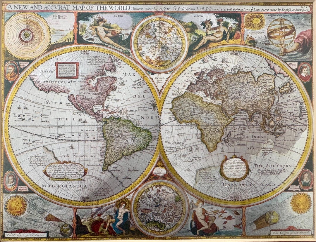 Antique World Map From 1651 Detailed Vintage Reproduction - Etsy