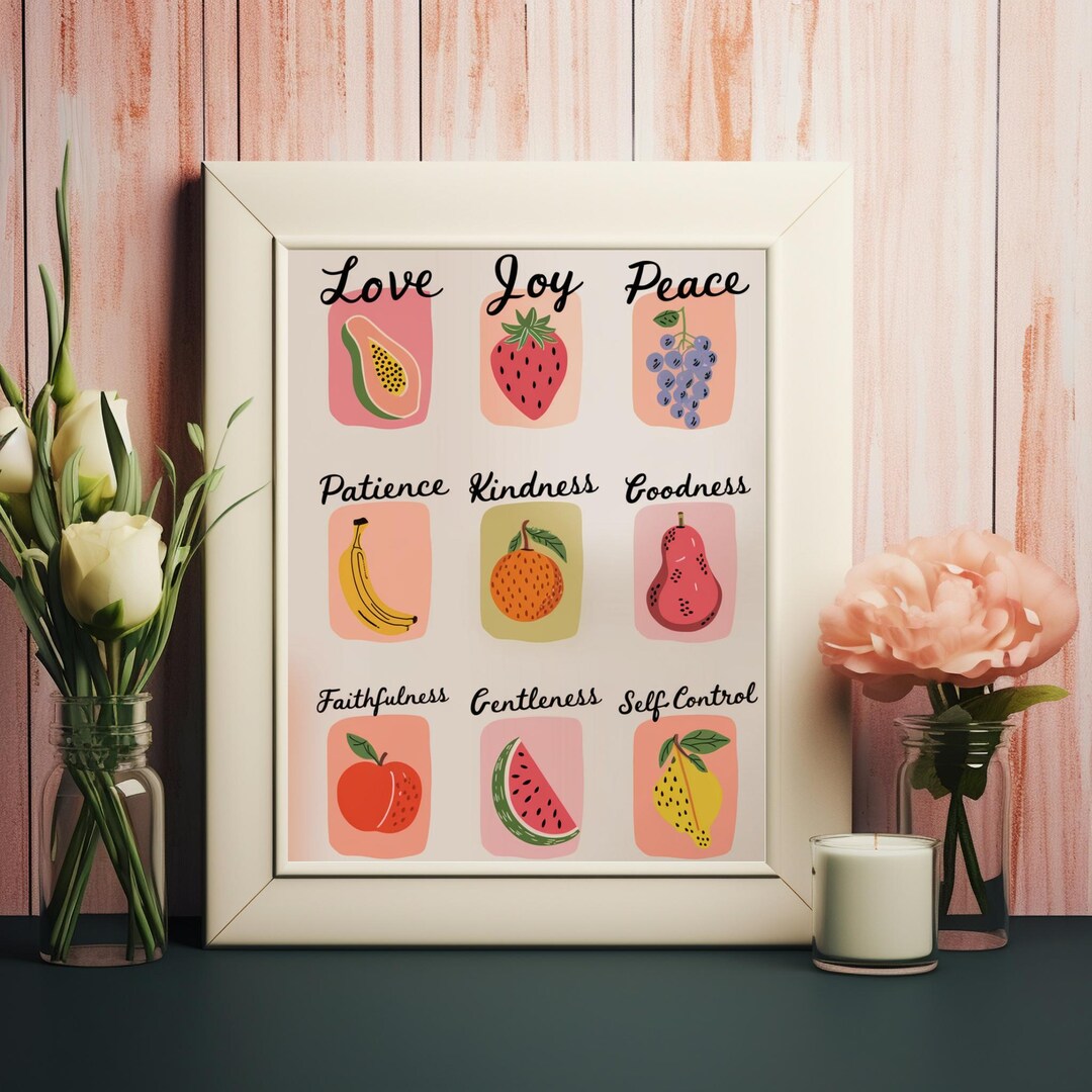 Love Joy Peace Fruit of the Spirit Art Print Retro Christian Wall Art ...