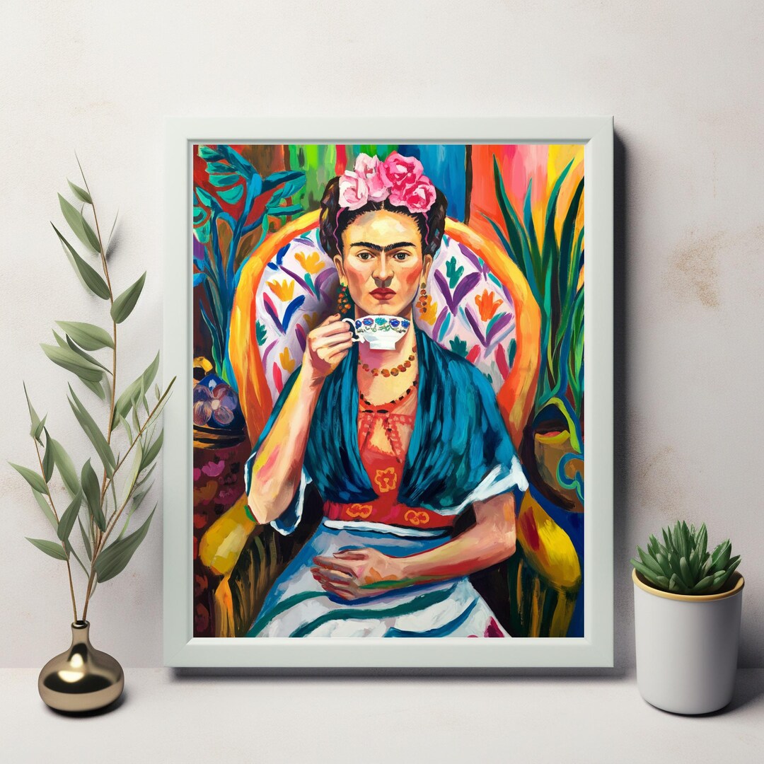 Vibrant Frida Kahlo in Floral Chair Bold Digital Art Inspired by Frida ...