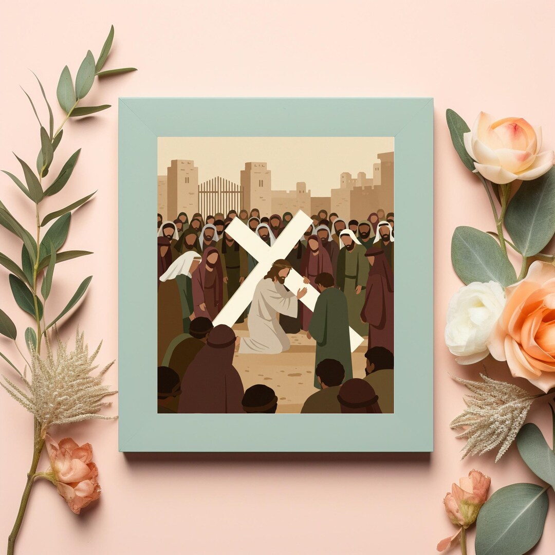 Embracing the Cross A Stylized Digital Art Representation of Struggle ...