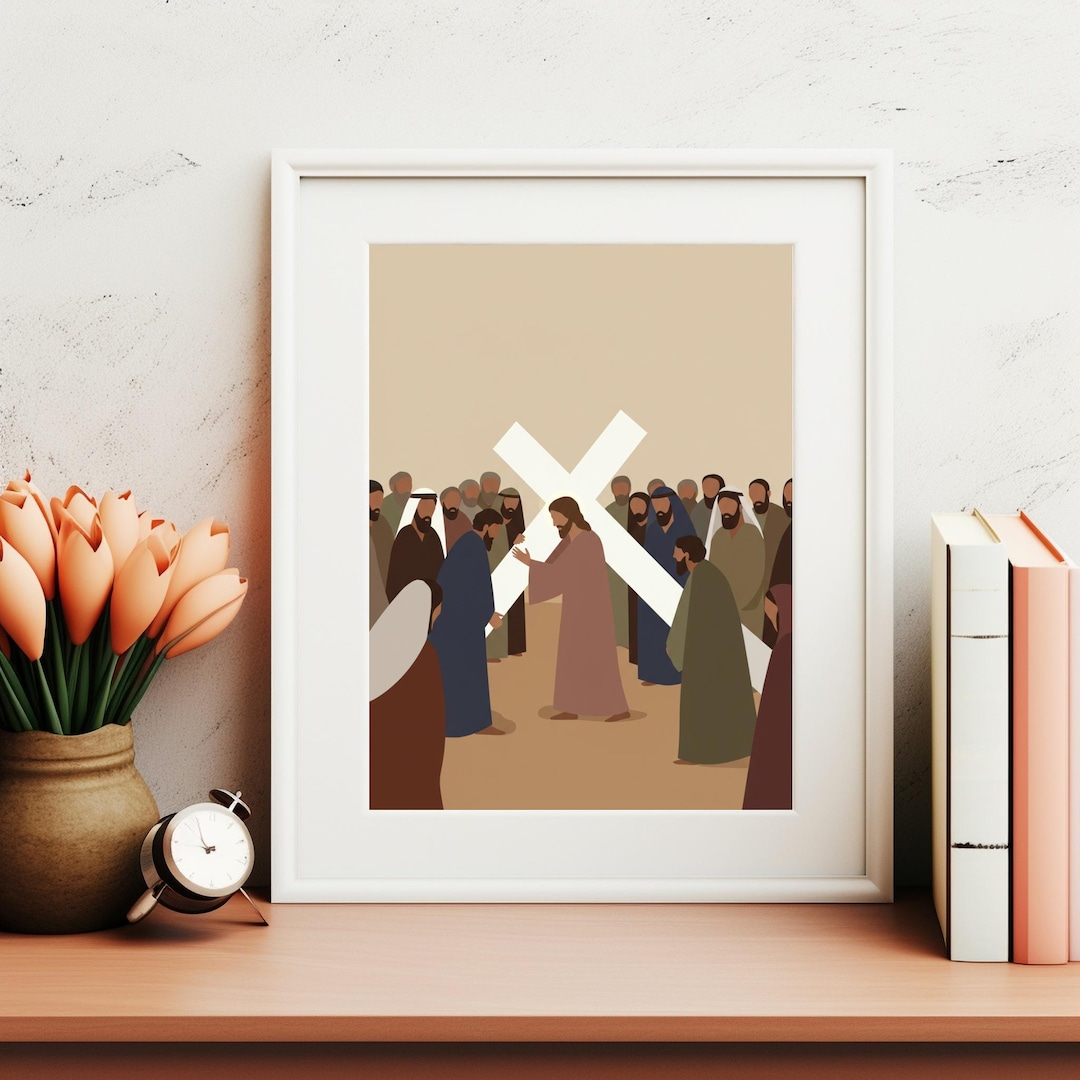 Jesus Carrying the Cross - A Minimalist Digital Art Illustration of ...