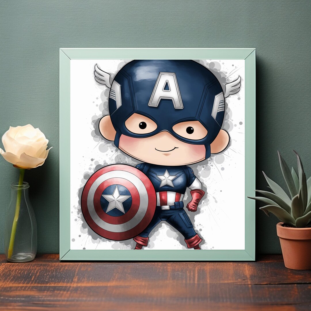 Cheerful Chibi Superhero With Shield and Star Emblem - Fun and Playful ...