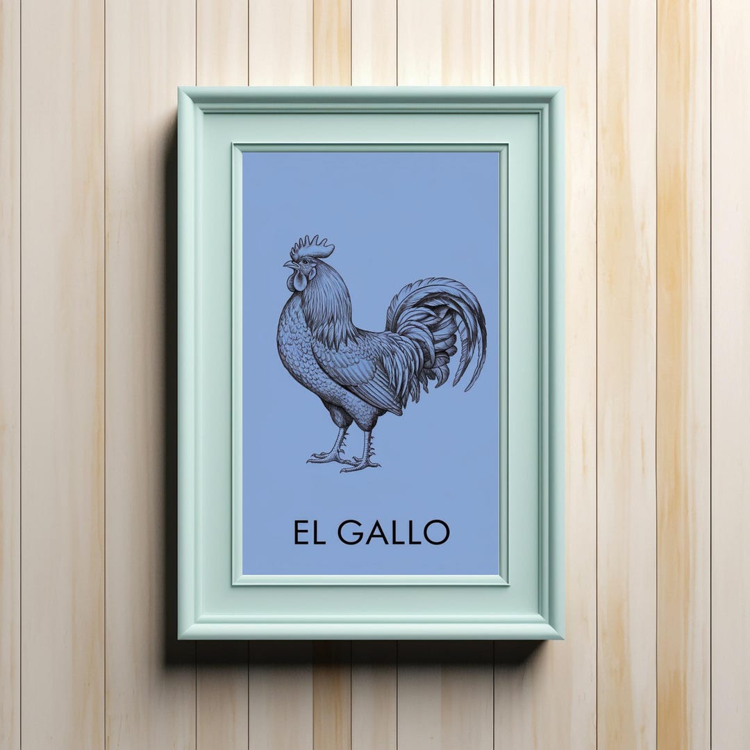 Stunning El Gallo Rooster Digital Art Print - Monochromatic Blue Wall ...
