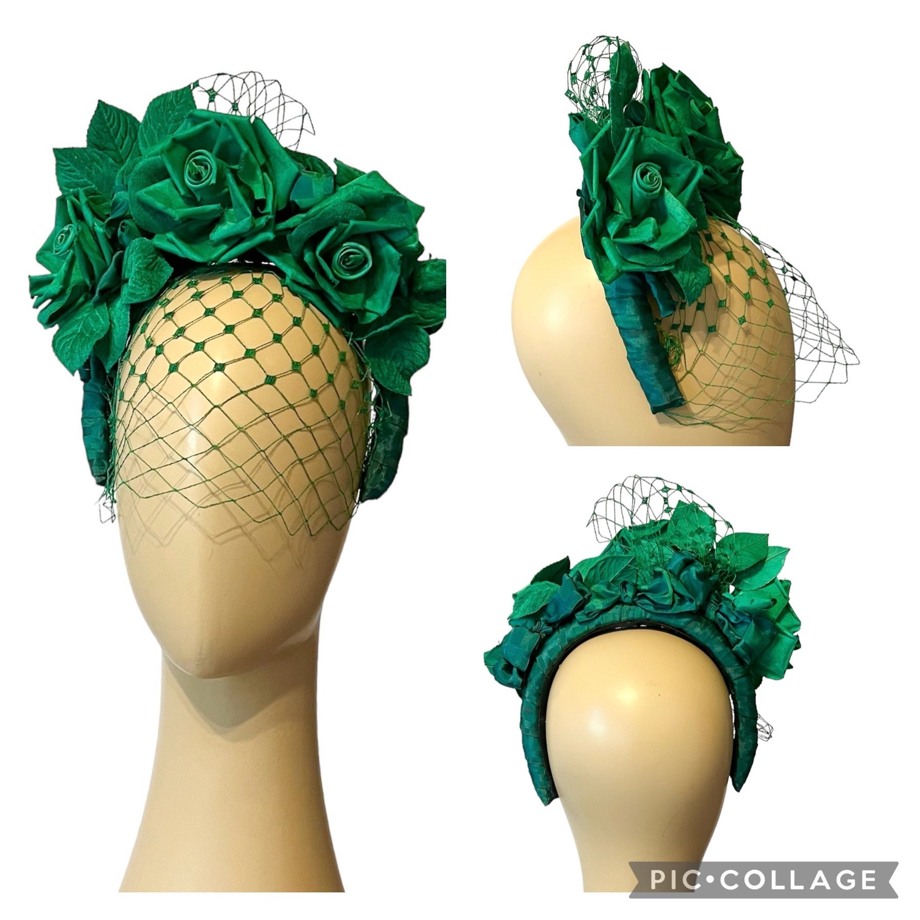 Kentucky Derby Headband Emerald Green Fascinator With Vintage Roses and ...