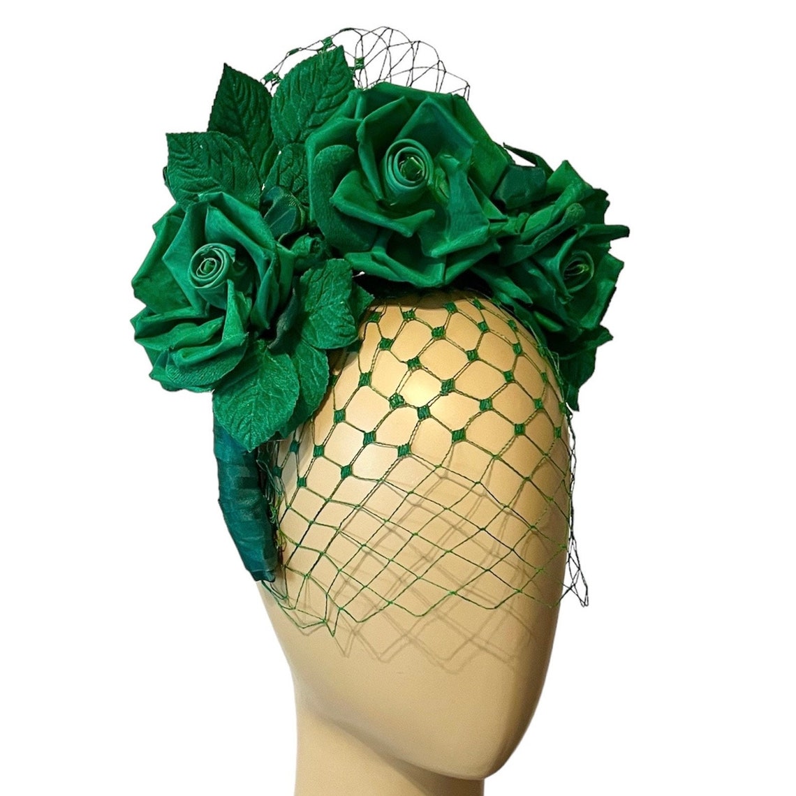Kentucky Derby Headband Emerald Green Fascinator With Vintage Roses and ...