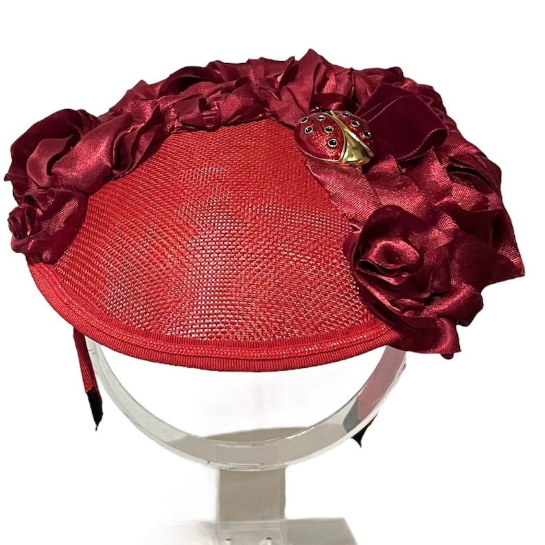 Kentucky Derby Red Roses Fascinator Headband With Ladybug Pin and Satin ...