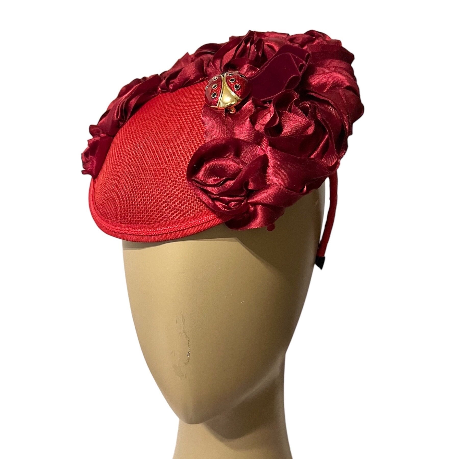 Kentucky Derby Red Roses Fascinator Headband With Ladybug Pin and Satin ...