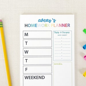 Personalized Homework Planner Notepad School Assignment - Etsy