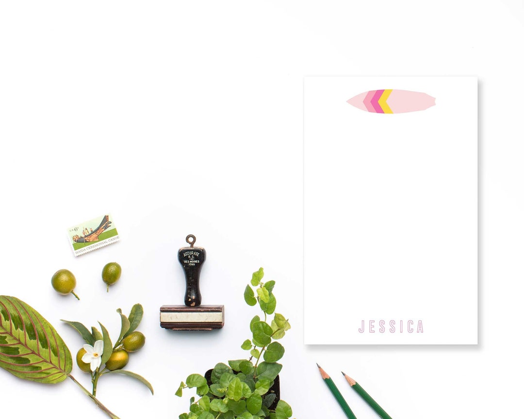 Preppy Surfboard Personalized Notepad, Custom to Do List Pad, Island Beach Inspired, Small or ...