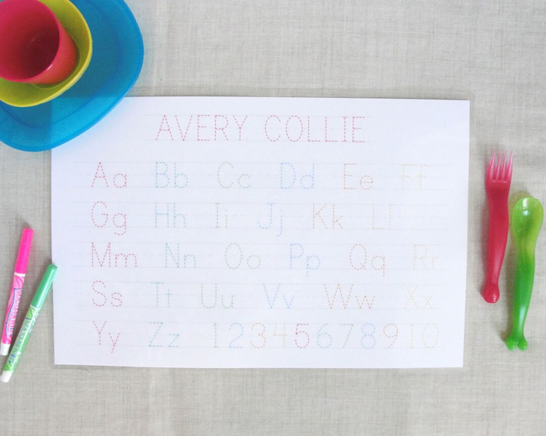 Learn Letter Personalized Placemat | Block Letters | Cursive Letters ...