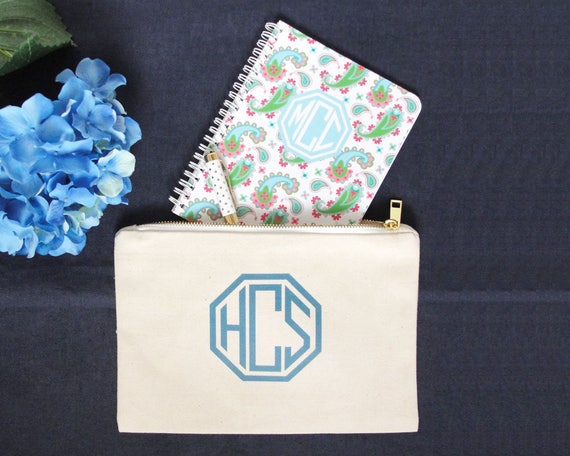 Monogram Pencil Pouch Personalized Canvas Zippered Travel | Etsy