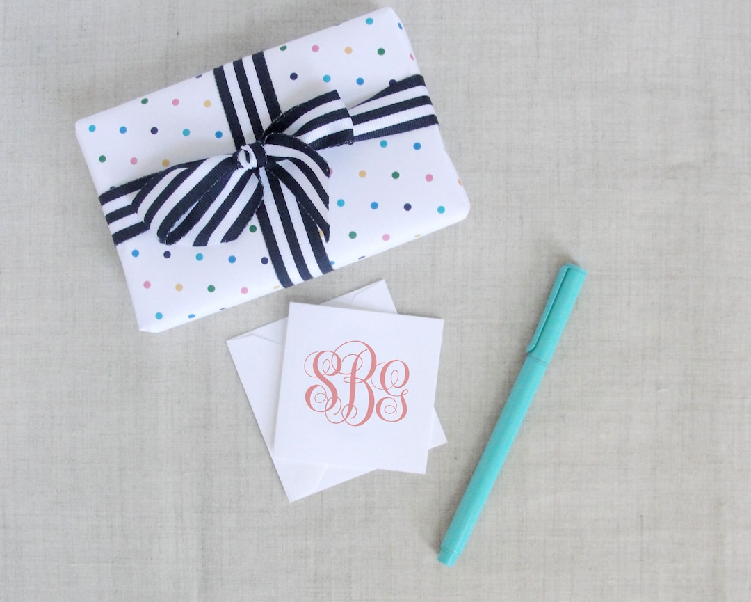 Monogram Gift Enclosure Cards, Set of 25 Personalized Square Folded ...