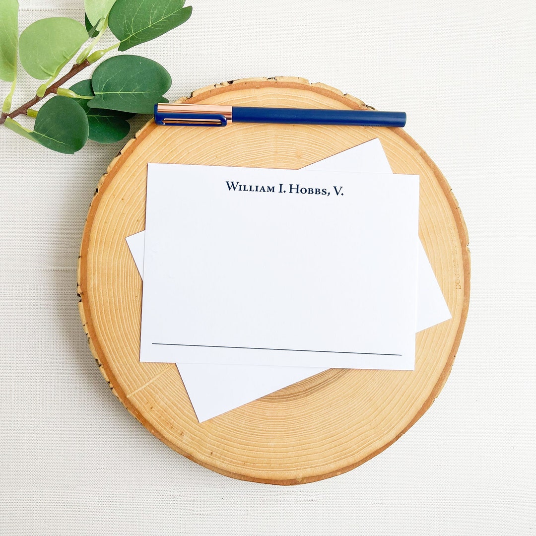 Classic Gentlemen's Stationery, Set of 10 Personalized Flat Note Cards ...