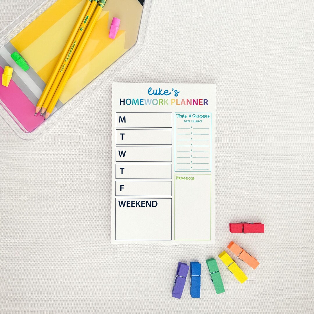 Personalized Homework Planner Notepad, School Assignment Organizer ...