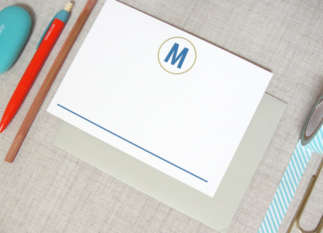 Single Initial Monogram Stationery, Set of 10 Personalized Flat Note ...