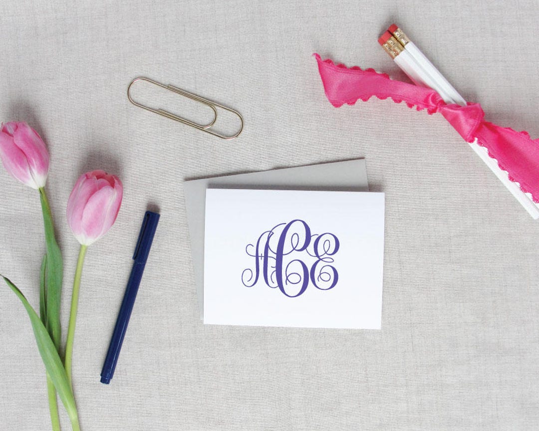 Script Monogram Stationery, Set of 10 Personalized Folded Note Cards ...