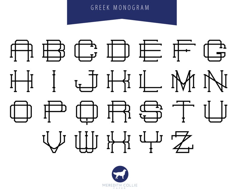 Two Color Greek Key Monogram Custom Stationery Set of 10 - Etsy