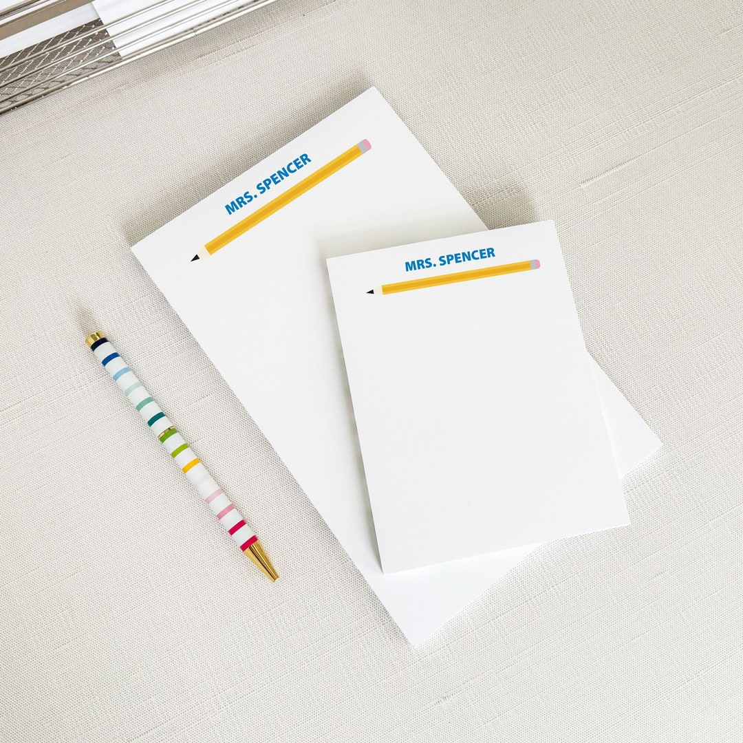 Personalized Teacher Notepad, Cute Modern Pencil, Small Medium Two ...