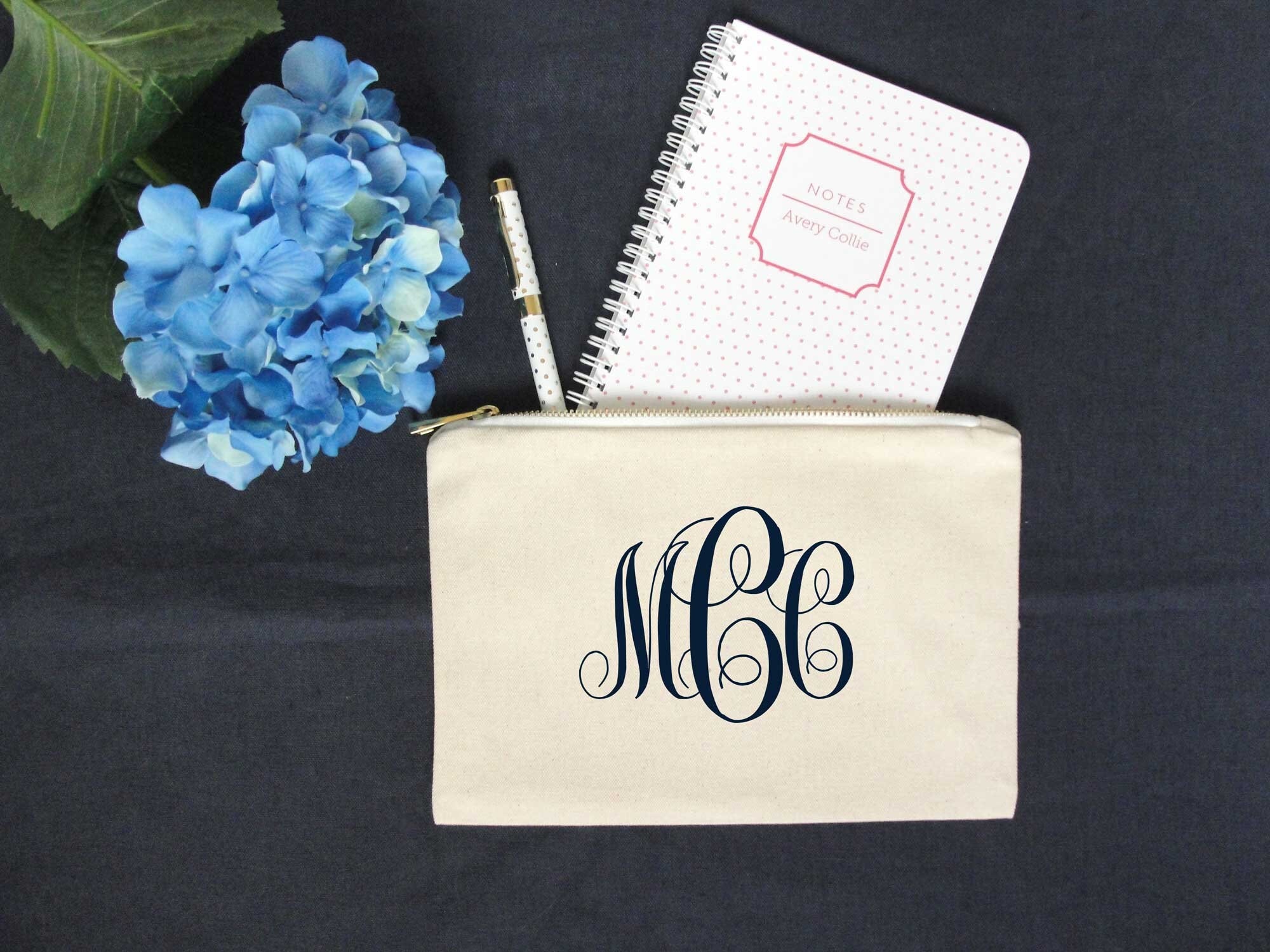 Monogram Pencil Pouch, Personalized Canvas Zippered Travel Pouch ...