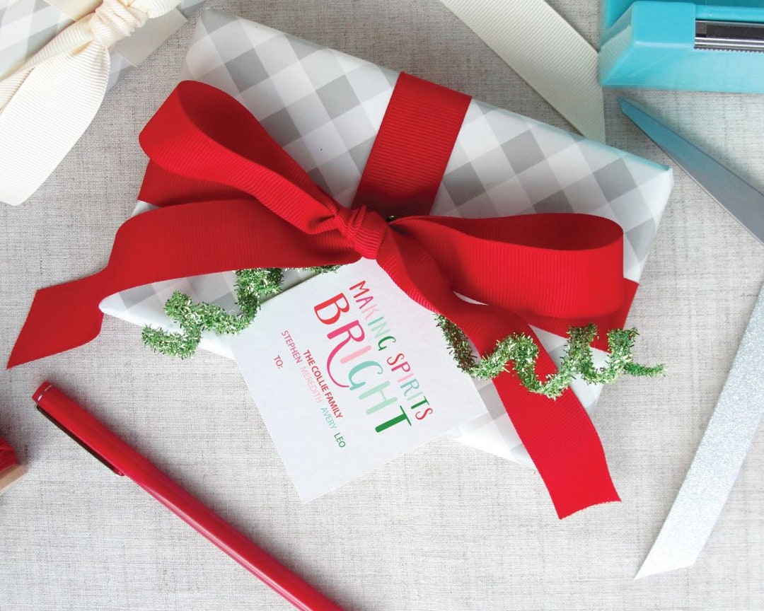 Personalized Square Holiday Gift Tags, Set of 24 Making Spirits Bright ...