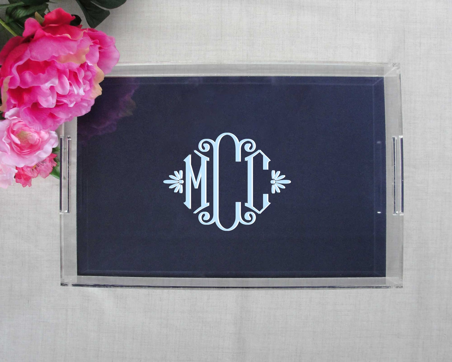 Elegant Monogram Lucite Tray, 4 Sizes Available, Feminine Single or ...