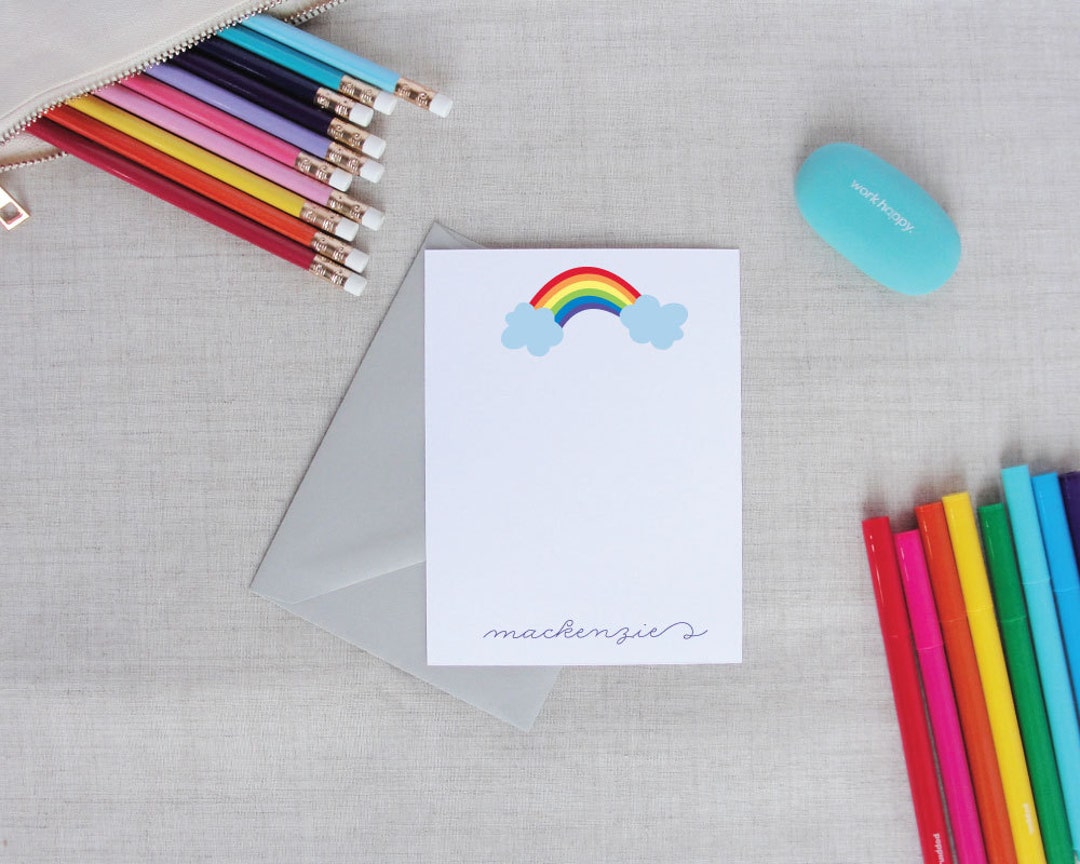 Rainbow Personalized Children’s Stationery, Set of 10 Custom Flat Note ...
