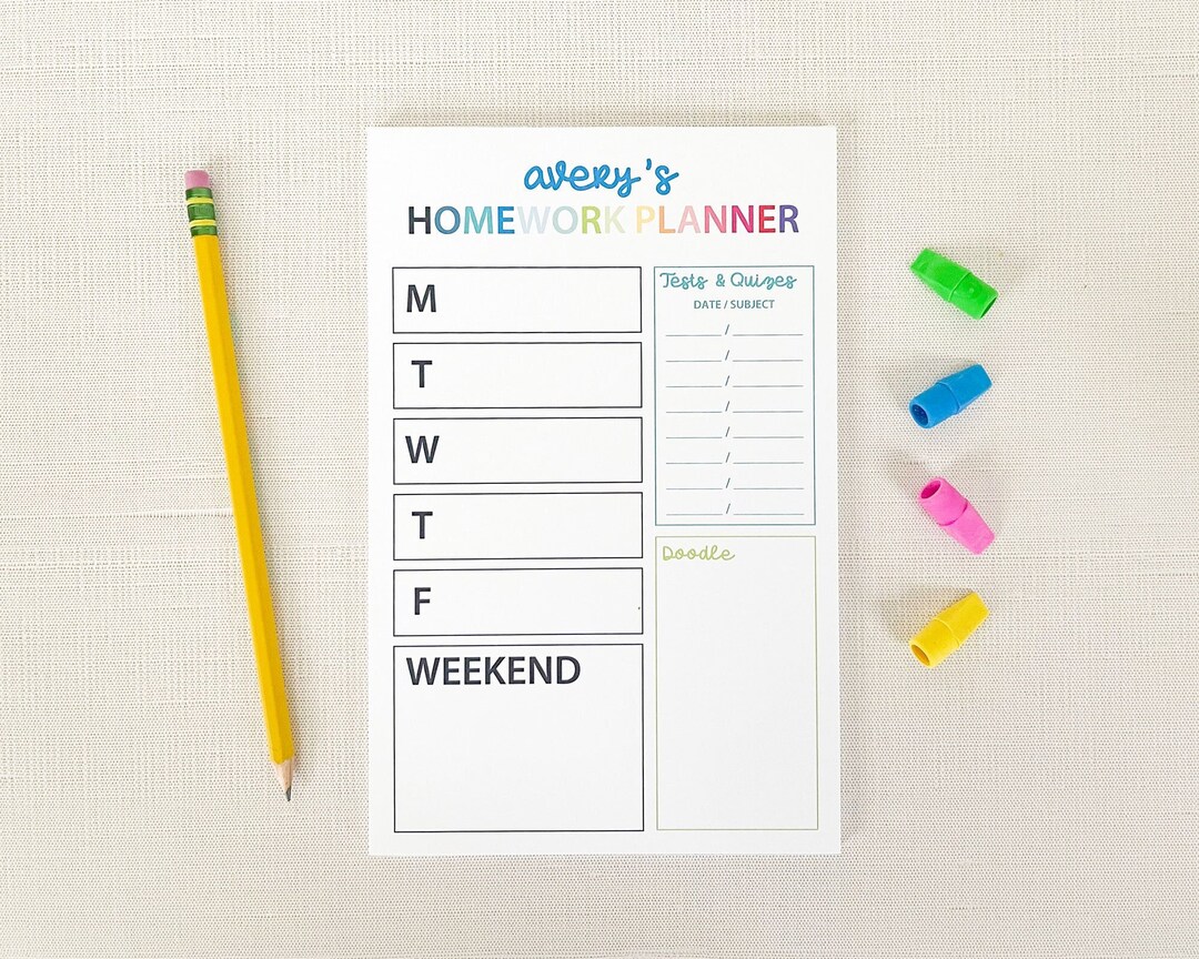Personalized Homework Planner Notepad School Assignment - Etsy