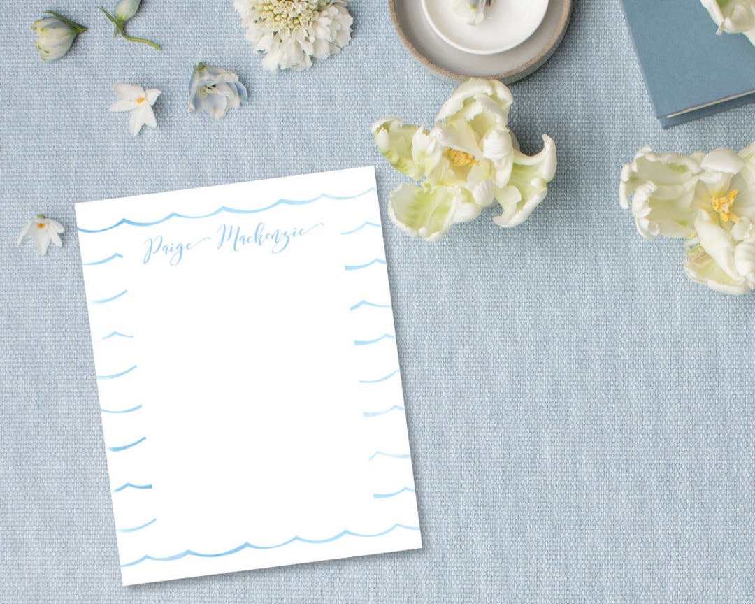 Ocean Wave Pattern Watercolor Personalized Stationery, Set of Ten Flat ...