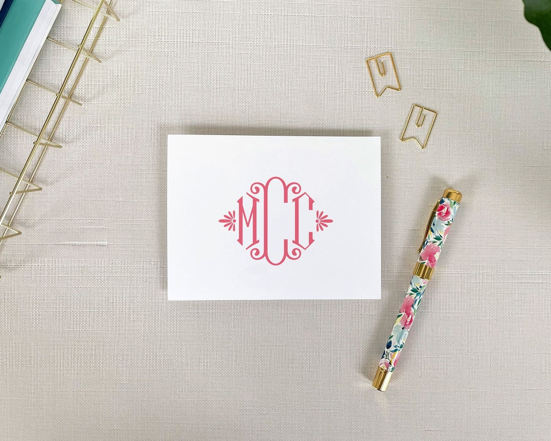 Elegant Three Initial Monogram Stationery, Set of 10 Personalized ...