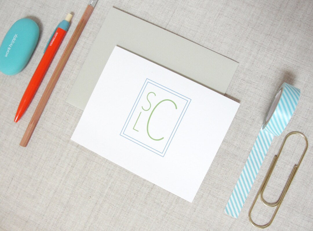 Stacked Monogram Stationery, Set of 10 Personalized Folded Note Cards ...