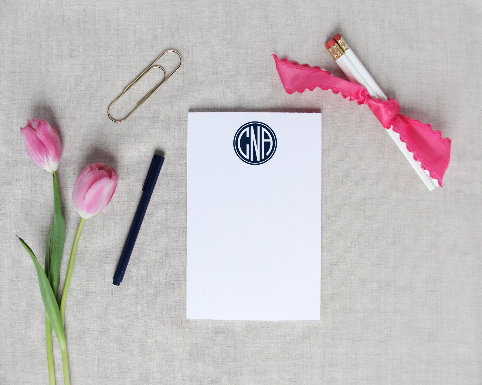 Solid Circle Monogram Personalized Notepad Custom Colors | Etsy