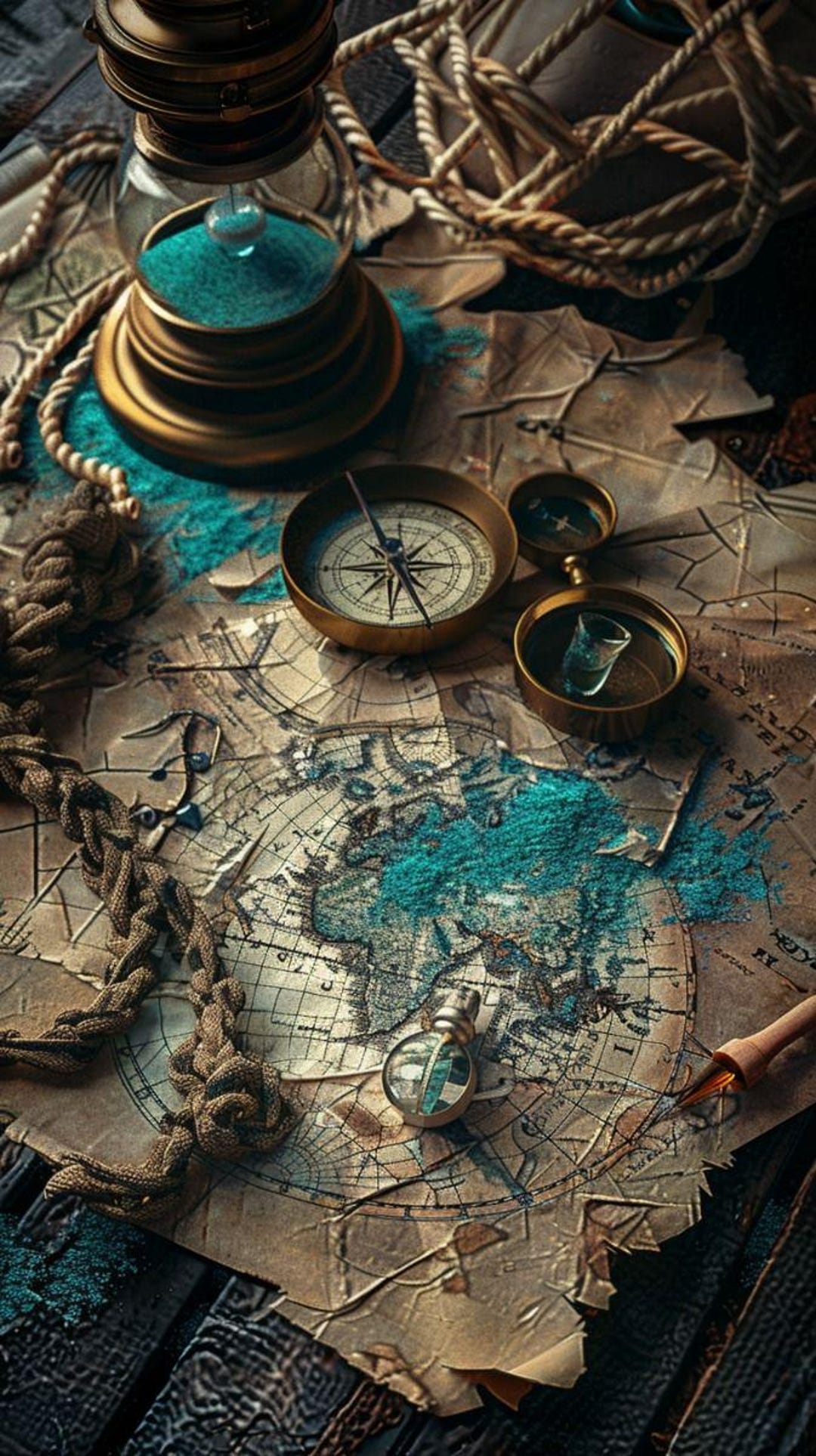 Vintage Nautical Map With Compass and Hourglass Printable Wall Decor - Etsy