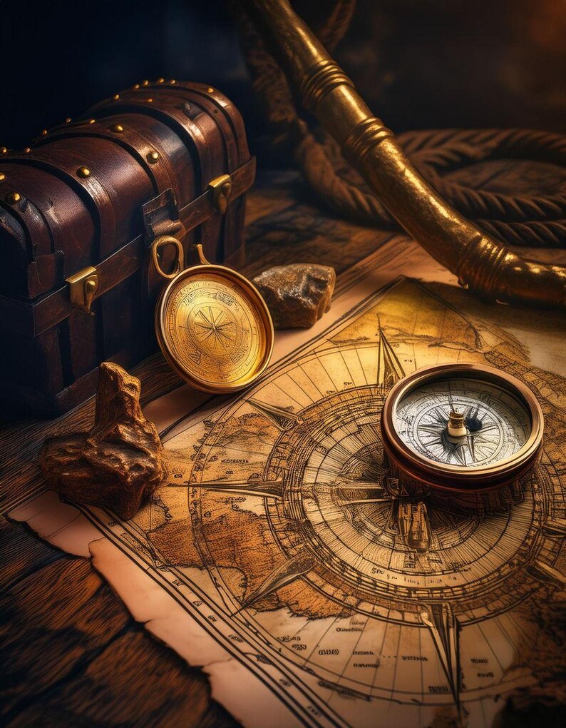 Antique Treasure Map and Compass Decor - Etsy