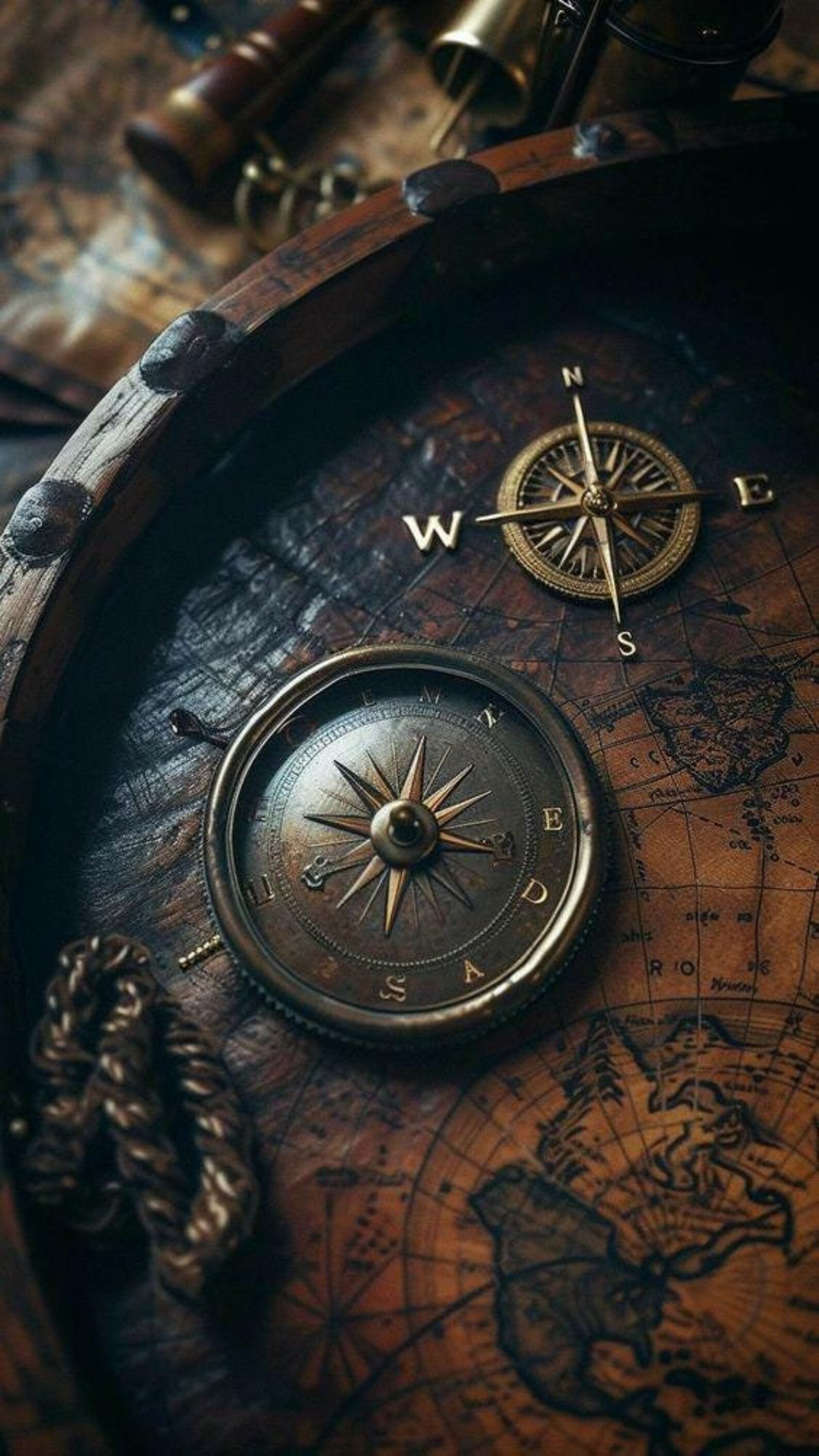 Antique Compass & Vintage World Map – Nautical Explorer’s Printable Art ...
