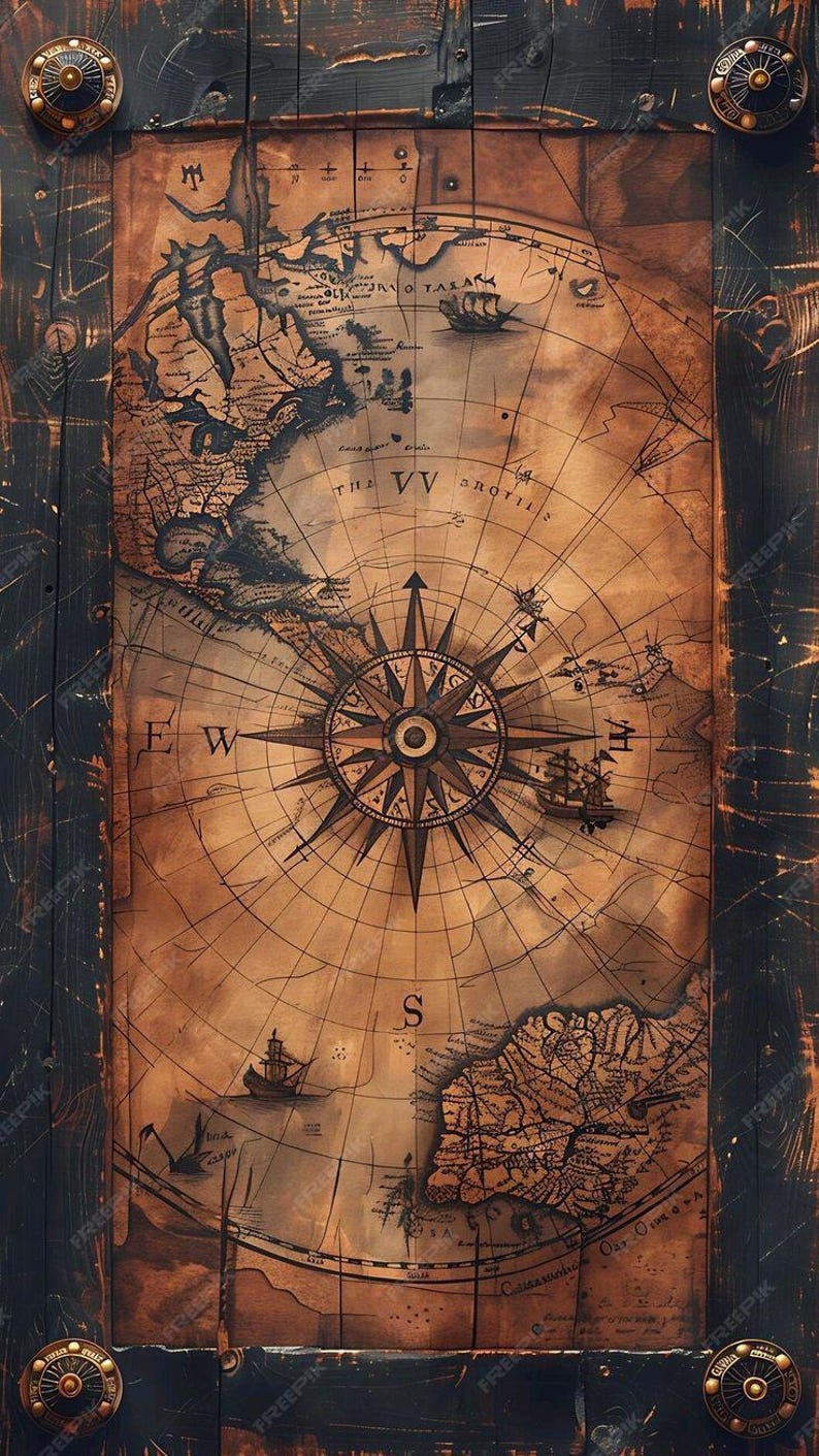 Rustic Vintage Compass Map Wall Digital Art - Etsy