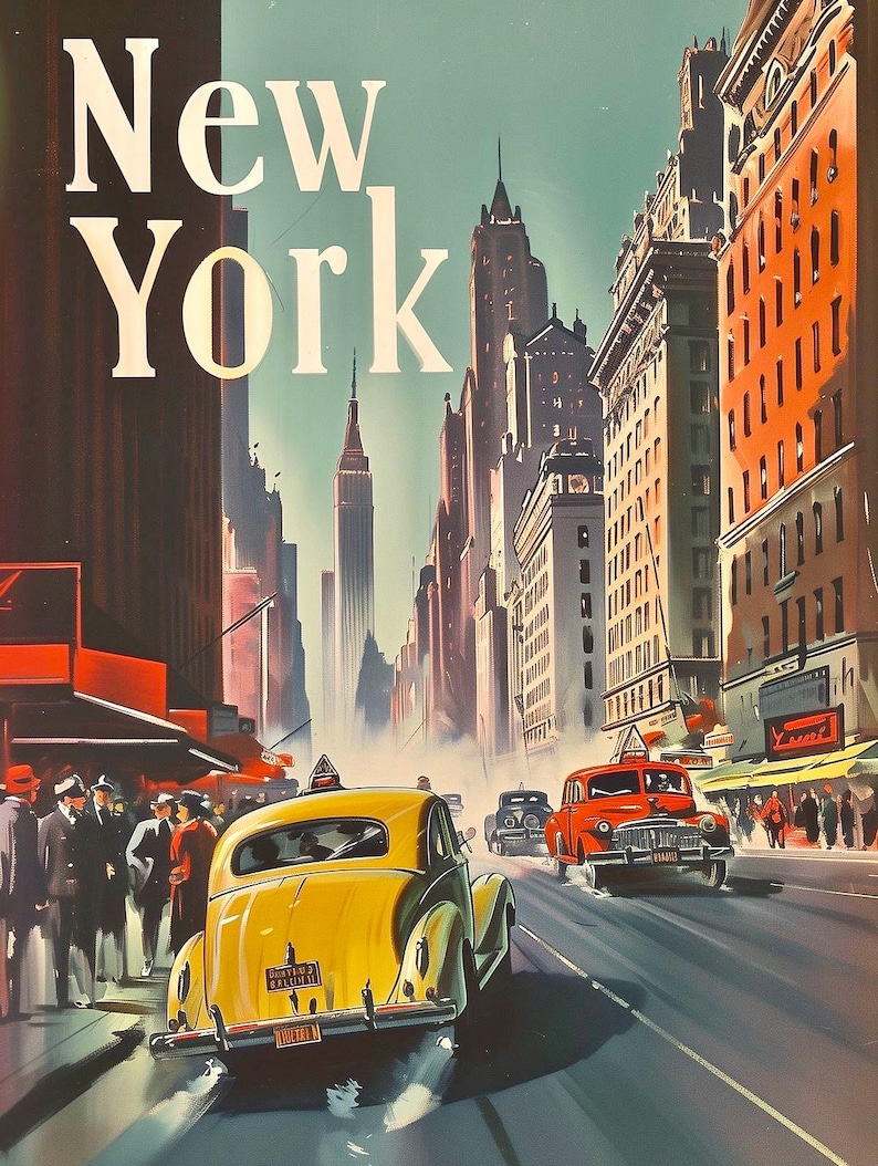 Vintage New York City Wall Art – Retro Travel Poster Set - Etsy