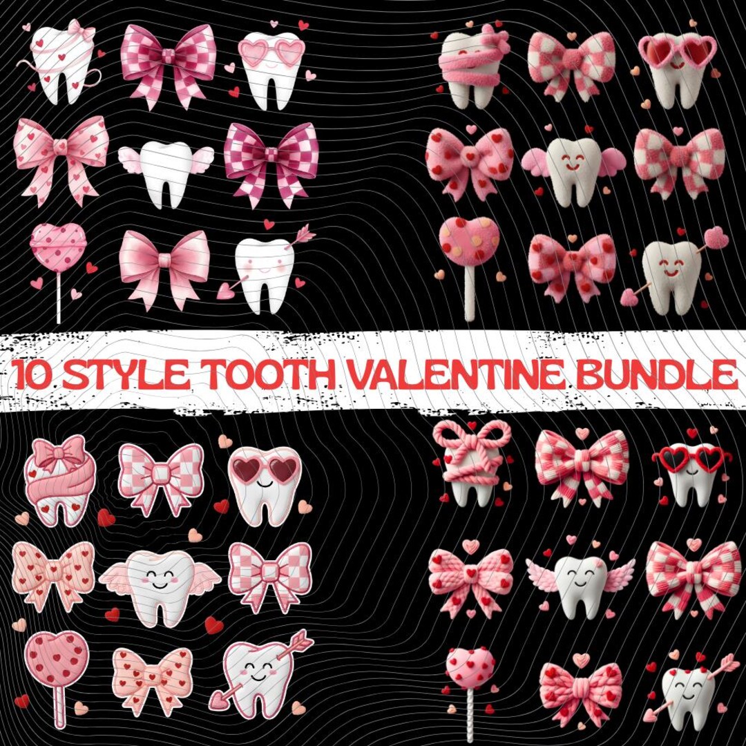 10 Style Tooth Valentine Bundle PNG: Boho Chenille Patch Chunky Knit ...