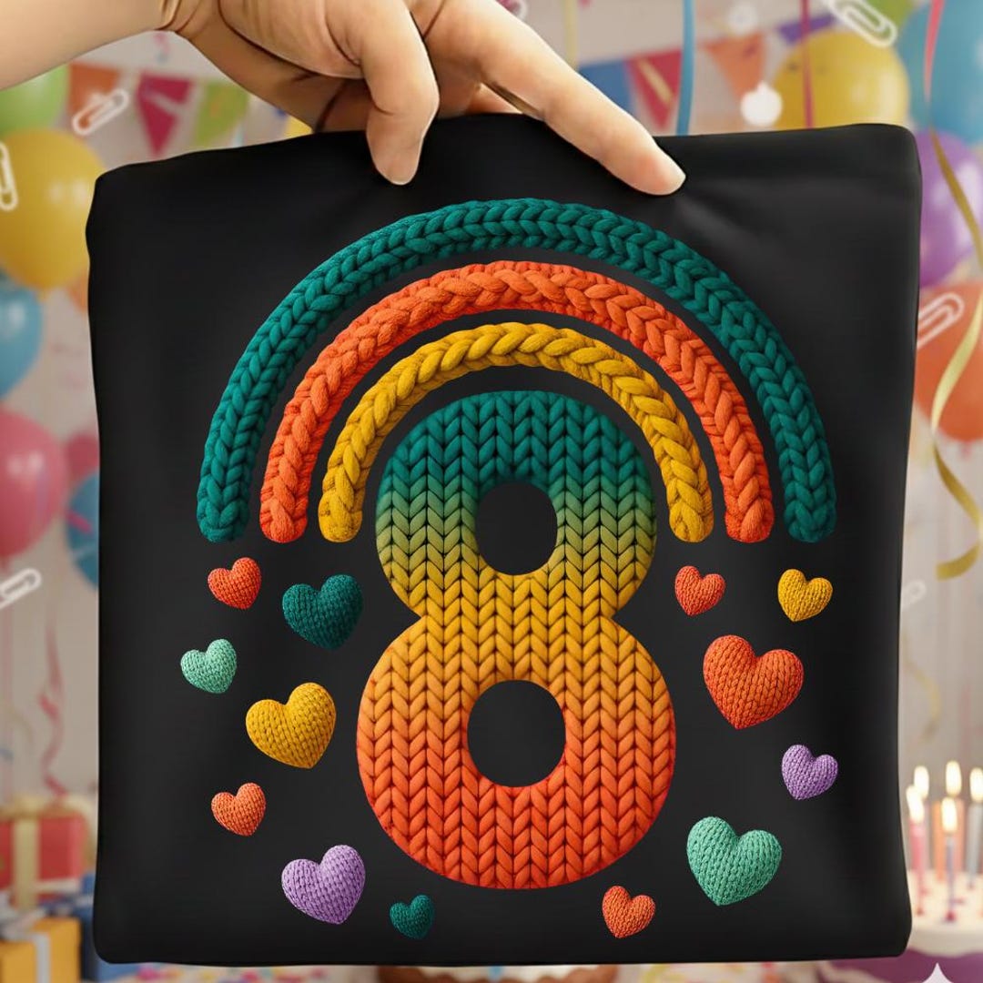8th Birthday Chunky Knitted Rainbow PNG: Boho Rainbow Birthday Age ...