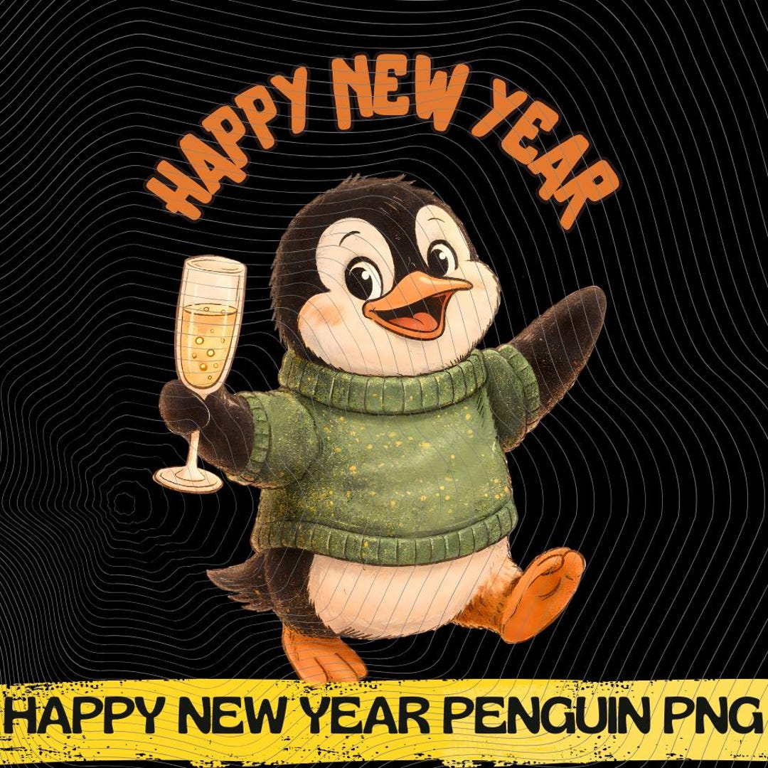 Happy New Year Penguin PNG: Cute Celebration Penguin Art Png Champagne ...