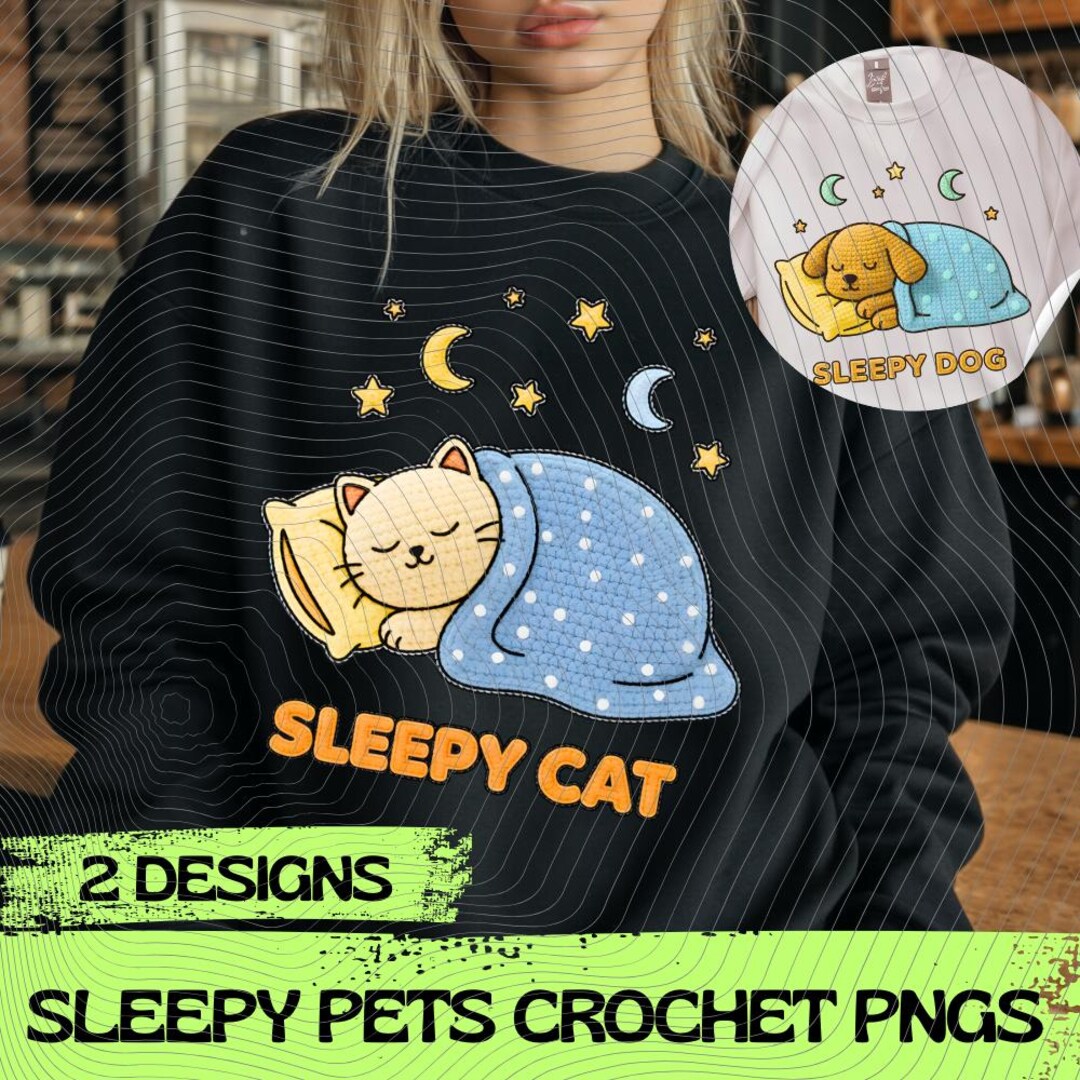 Sleepy Pets Crochet PNG: Cute Sleepy Cat and Dog Art Png Cozy Kawaii ...