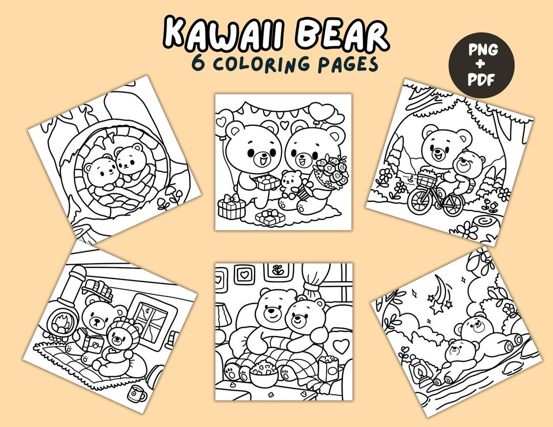 6 Cozy Routine Kawaii Bear Coloring Pages, Adorable Self-care ...
