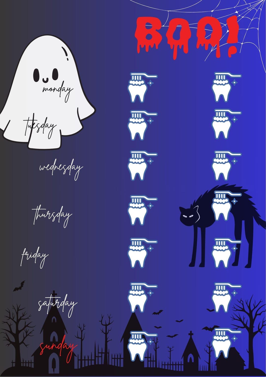 Ghost Tooth Brushing Chart for Kids – Printable Halloween-themed Dental ...