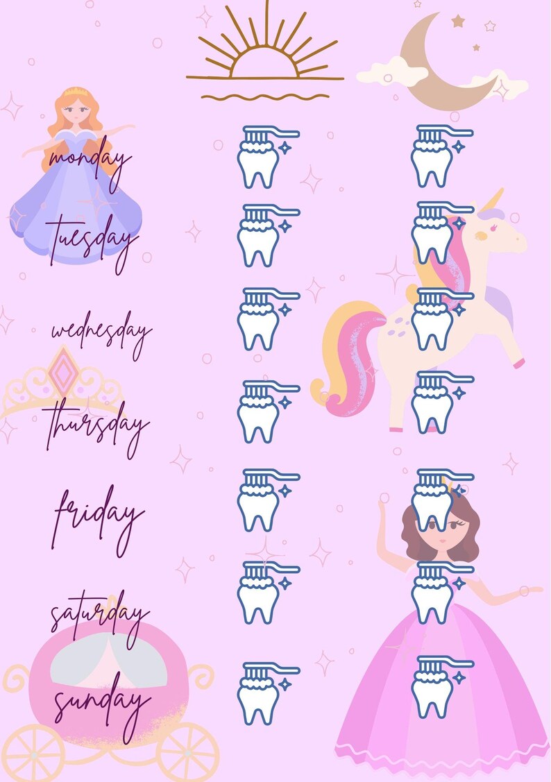 Princess Brushing Teeth Chart: Kids Daily Habit Tracker (PDF) - Etsy